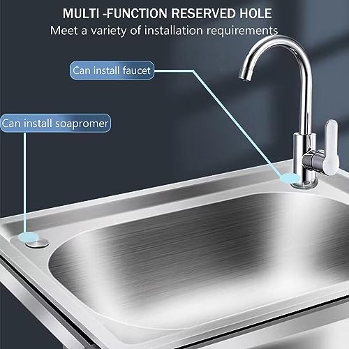 Stainless Steel Freestanding Sink, Outdoor Utility Indoor Laundry Sink, Single Bowl Commercial Restaurant Kitchen Sink, Mobile Portable Sink, for Laundry Garage (Size : 38x32cm/15x12.6in)
