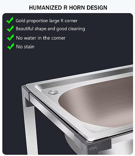 Stainless Steel Freestanding Sink, Outdoor Utility Indoor Laundry Sink, Single Bowl Commercial Restaurant Kitchen Sink, Mobile Portable Sink, for Laundry Garage (Size : 38x32cm/15x12.6in)