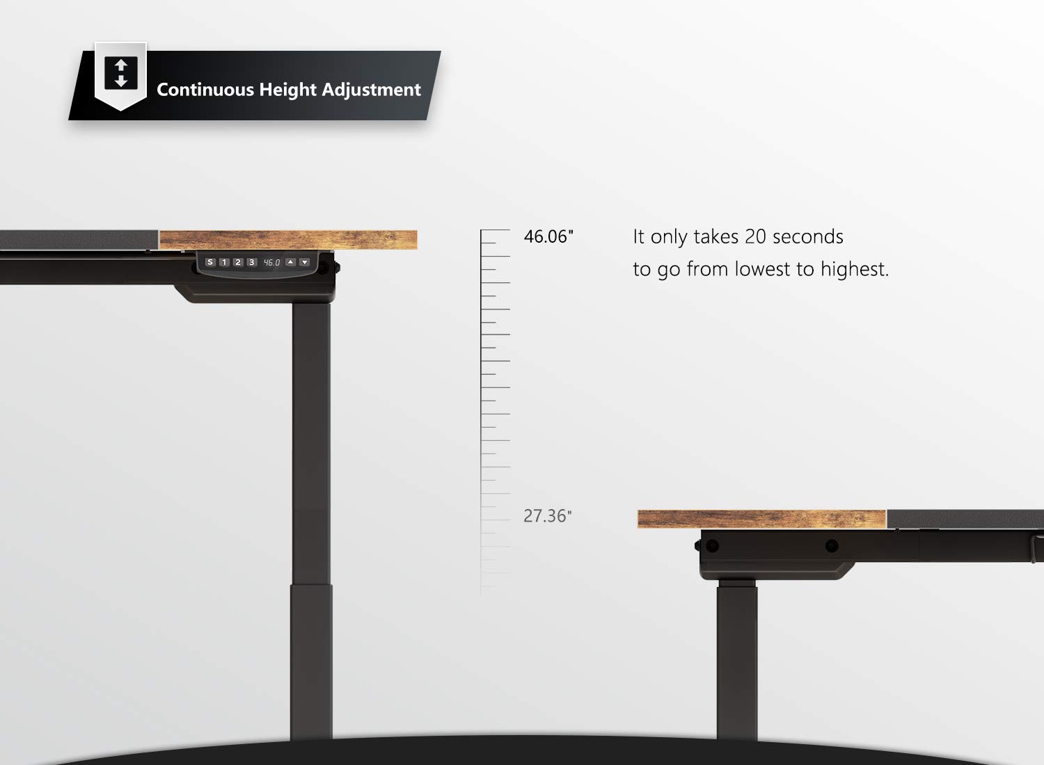 FEZIBO Dual Motor Height Adjustable Electric Standing Desk with Keyboard Tray, 48 x 24 Inch Sit Stand Table with Splice Board, Black Frame/Rustic Brown and Black Top