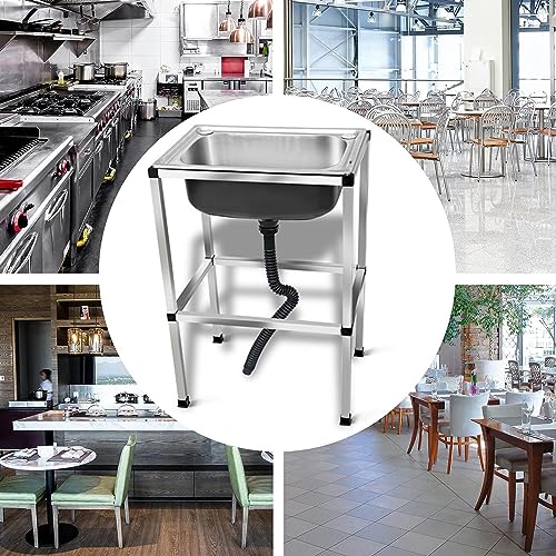 Stainless Steel Freestanding Sink, Outdoor Utility Indoor Laundry Sink, Single Bowl Commercial Restaurant Kitchen Sink, Mobile Portable Sink, for Laundry Garage (Size : 38x32cm/15x12.6in)