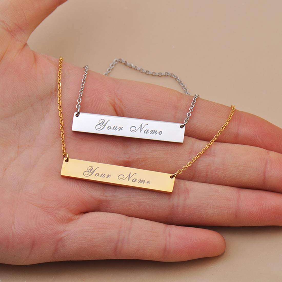 HUAN XUN Custom Engraved Name Silver Bar Cobi Nameplate Roman Numerals Coordinates Necklace