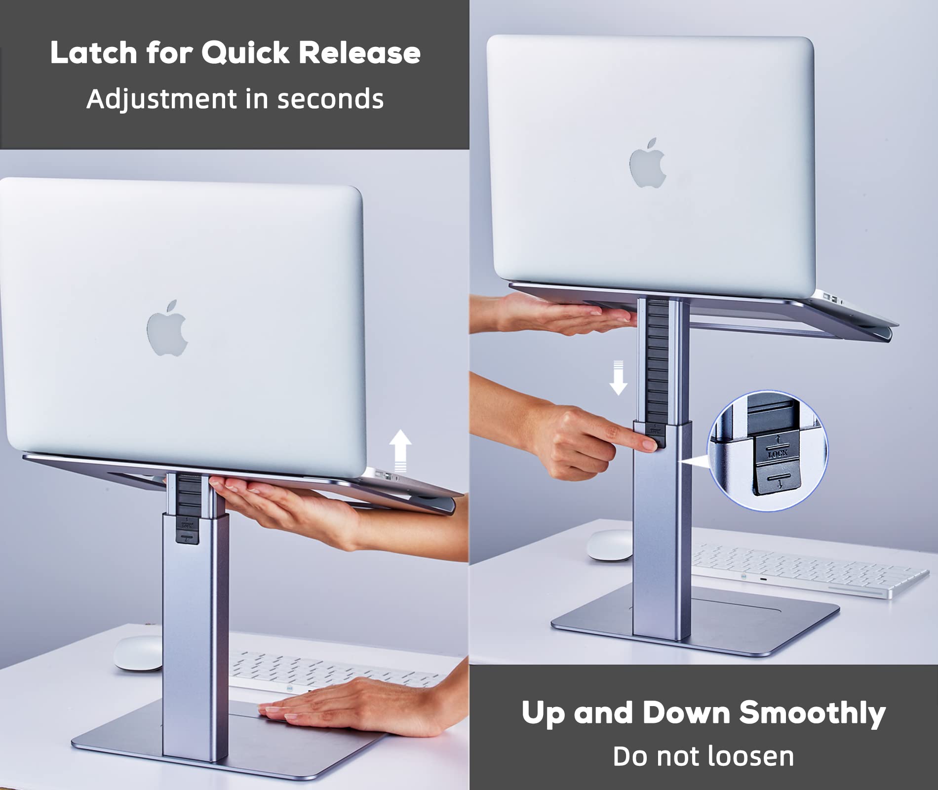 Adjustable Laptop Stand for Desk, DJ Laptop Stand Adjustable Height, Laptop Raised Stand for Standing & Sitting Mode, Laptop Riser Stand of Elevated Stand, Tall, Strong and Airflow Even for 17 inch
