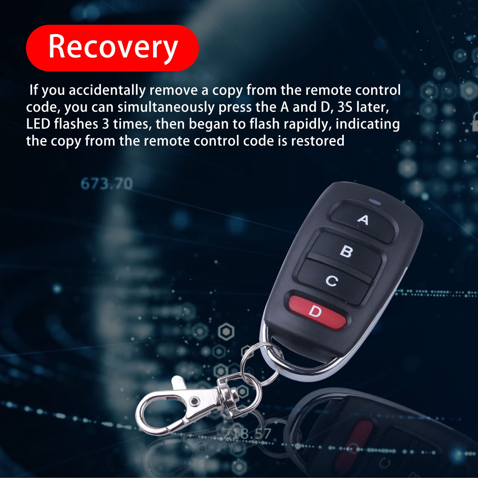5 Pcs Cloning Remote Control Keychain, Universal 433 MHZ Replacement Garage Door Electric Gate, Duplicates Original Remote Controls for Vehicle Central Locking Systems, Electronic Garage Doors