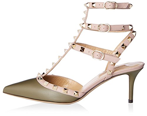 Valentino Women's Rockstud Ankle Strap Pump, Army Green, 37 M EU/7 M US
