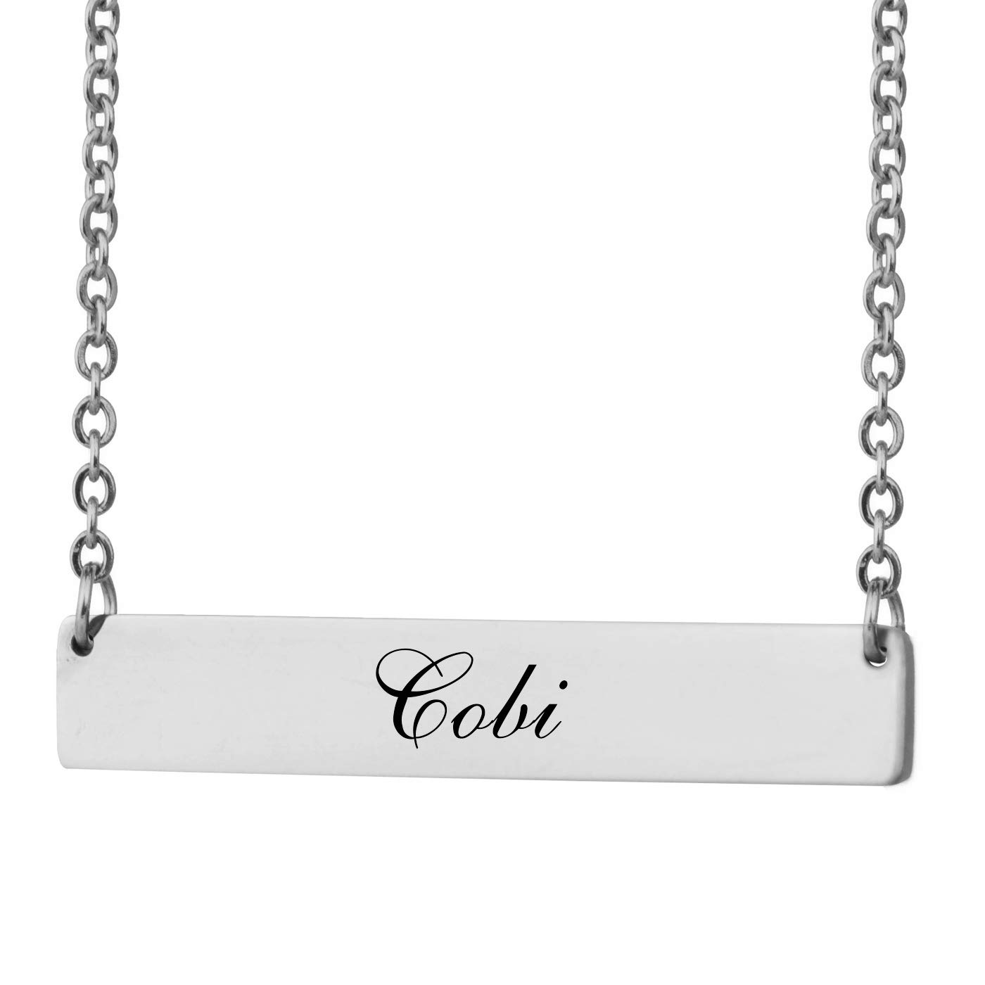 HUAN XUN Custom Engraved Name Silver Bar Cobi Nameplate Roman Numerals Coordinates Necklace