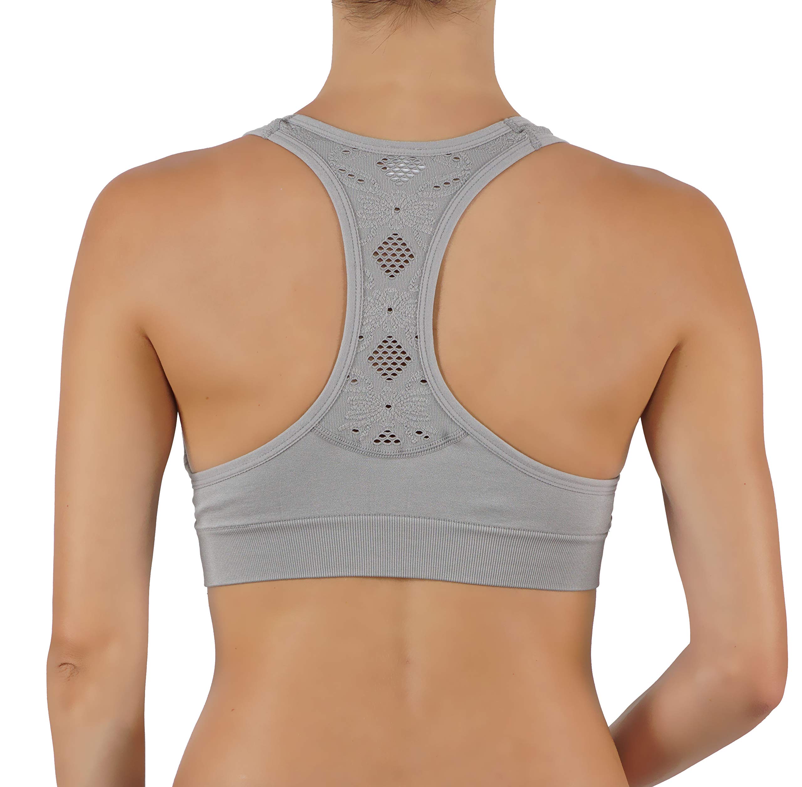 ROUGHRIVER Women's Yoga Crop Top Sports Bra with NOT Removable Adding Volume Pads Breathable Race Back (S 30-32 Cup B/C, RRCT400-L.Gry)