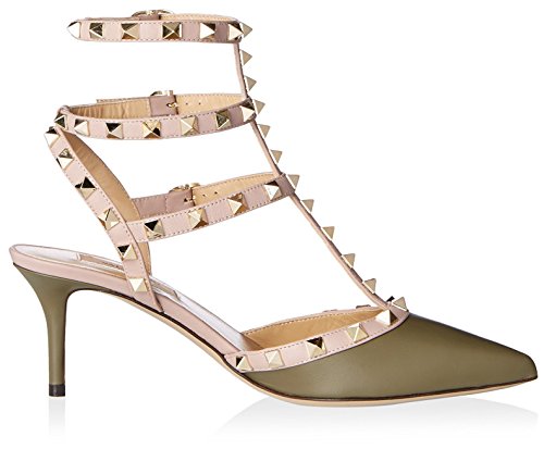 Valentino Women's Rockstud Ankle Strap Pump, Army Green, 37 M EU/7 M US