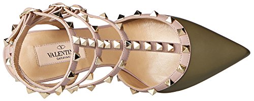 Valentino Women's Rockstud Ankle Strap Pump, Army Green, 37 M EU/7 M US