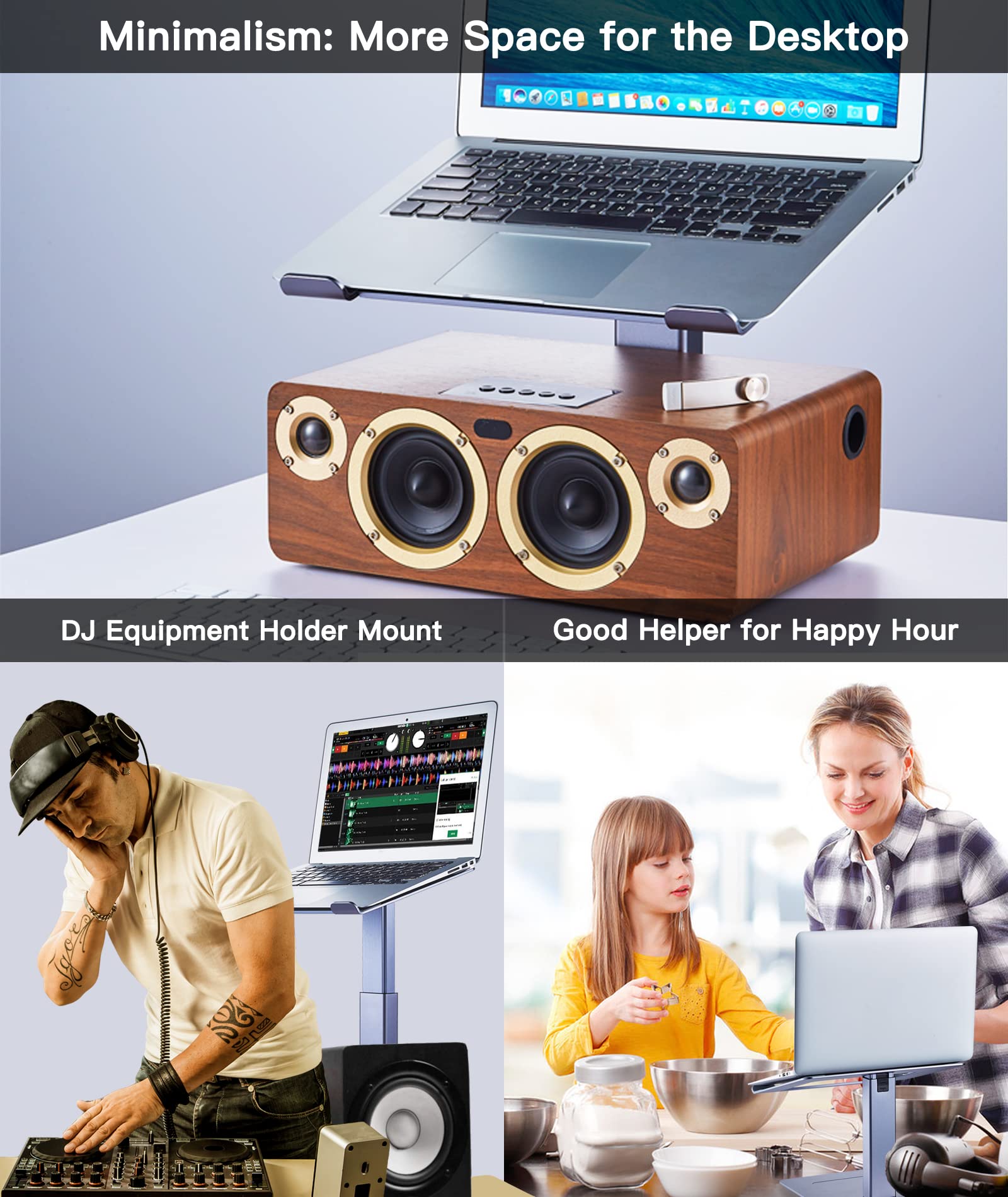 Adjustable Laptop Stand for Desk, DJ Laptop Stand Adjustable Height, Laptop Raised Stand for Standing & Sitting Mode, Laptop Riser Stand of Elevated Stand, Tall, Strong and Airflow Even for 17 inch