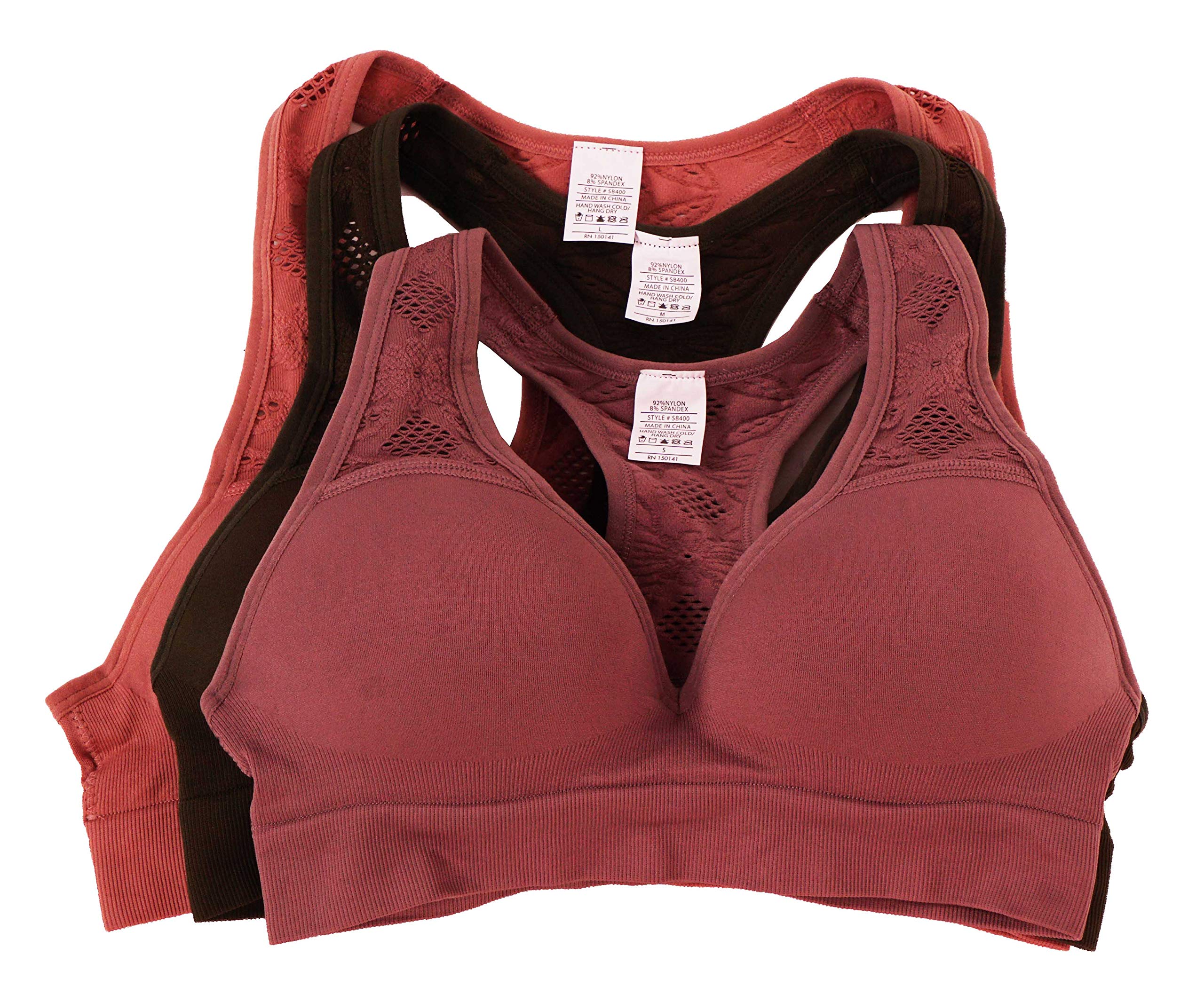 ROUGHRIVER Women's Yoga Crop Top Sports Bra with NOT Removable Adding Volume Pads Breathable Race Back (S 30-32 Cup B/C, RRCT400-L.Gry)