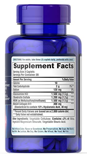 Joint Soother Glucosamine, Chondroitin & MSM with Hyaluronic Acid & Collagen, 60 Count by Puritan's Pride, White