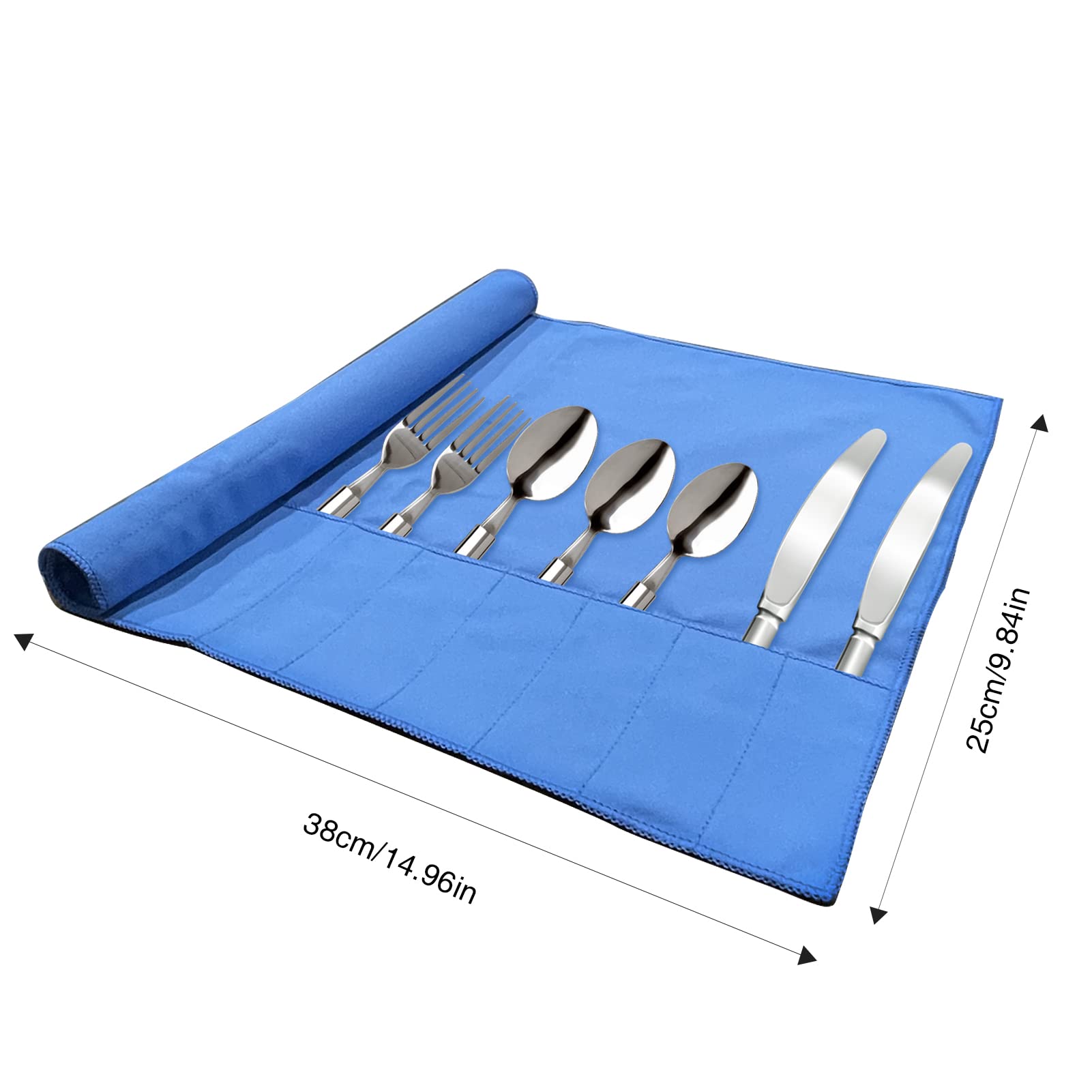 Ikaufen 8Pcs Silver Storage Bags Anti Tarnish Flannel Silver Protector Bags Blue Holder for Silverware Flatware Storage Organizer Silver Storage Cloth with White Ribbon for Kitchen Utensils