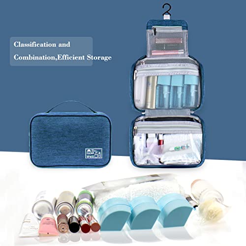 QIALUOBAO Travel Toiletry Bag with Hanging Hook, Small and Medium Water-resistant Makeup Cosmetic Bag, Full Size Container for Travel, Portable Cosmetic Organizer (Blue)