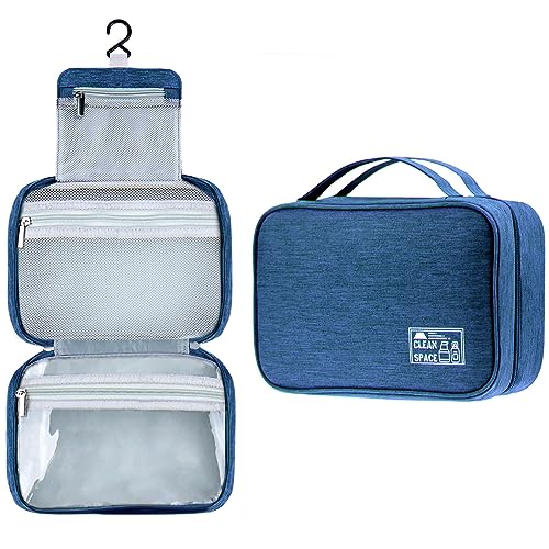 QIALUOBAO Travel Toiletry Bag with Hanging Hook, Small and Medium Water-resistant Makeup Cosmetic Bag, Full Size Container for Travel, Portable Cosmetic Organizer (Blue)