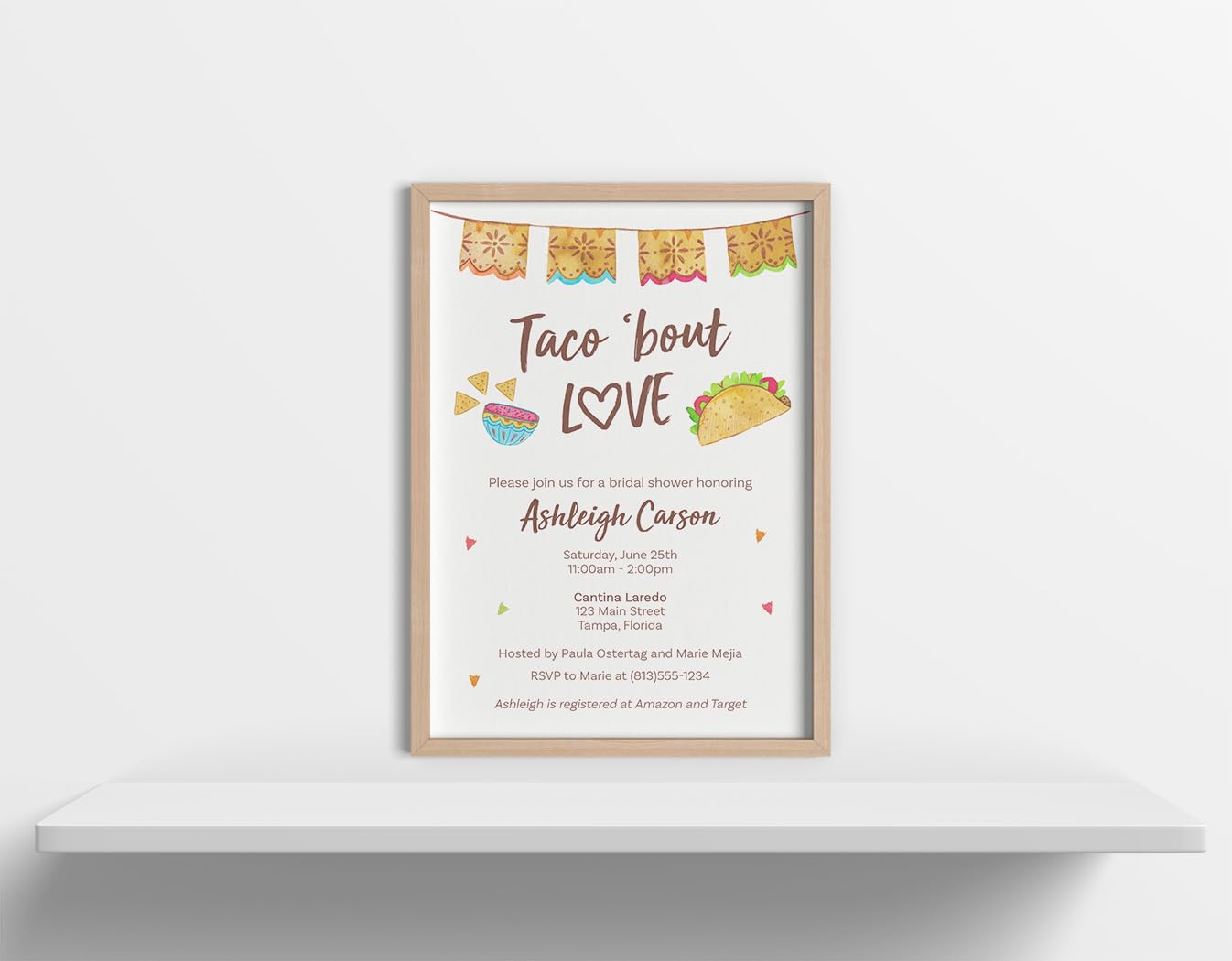 Taco Bridal Shower Invitations Fiesta Wedding Invite Taco Bout 'Bout Love Customizable Printed Personalized Cards (12 Count)