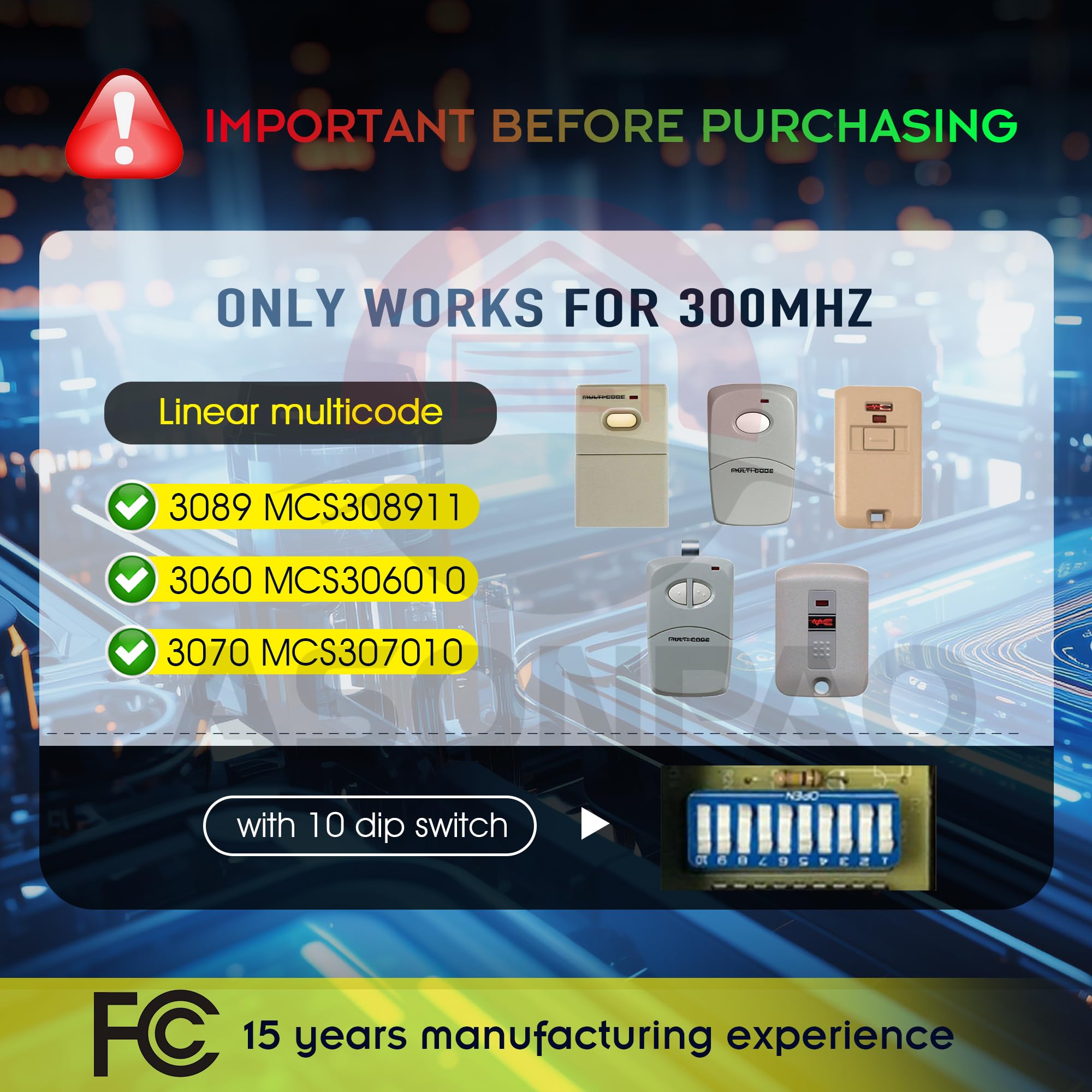 3 for Multicode Gate Opener Remote 3089 MCS308911,3060 MCS306010,3070 MCS307010 Garage Door Opener 3-Year-Warranty Long-Lasting Alkaline Battery Ultra-Long Range