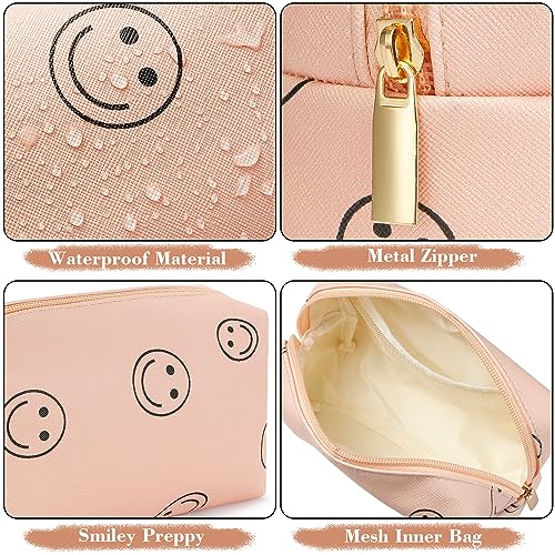WALONER Makeup Bag For Women Preppy Makeup Bag Pu Leather Waterproof Cosmetic Bag Makeup Bag Organizer Cute Portable Makeup Bag As A Gift For Women Or,Pink
