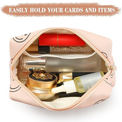 WALONER Makeup Bag For Women Preppy Makeup Bag Pu Leather Waterproof Cosmetic Bag Makeup Bag Organizer Cute Portable Makeup Bag As A Gift For Women Or,Pink