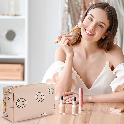 WALONER Makeup Bag For Women Preppy Makeup Bag Pu Leather Waterproof Cosmetic Bag Makeup Bag Organizer Cute Portable Makeup Bag As A Gift For Women Or,Pink
