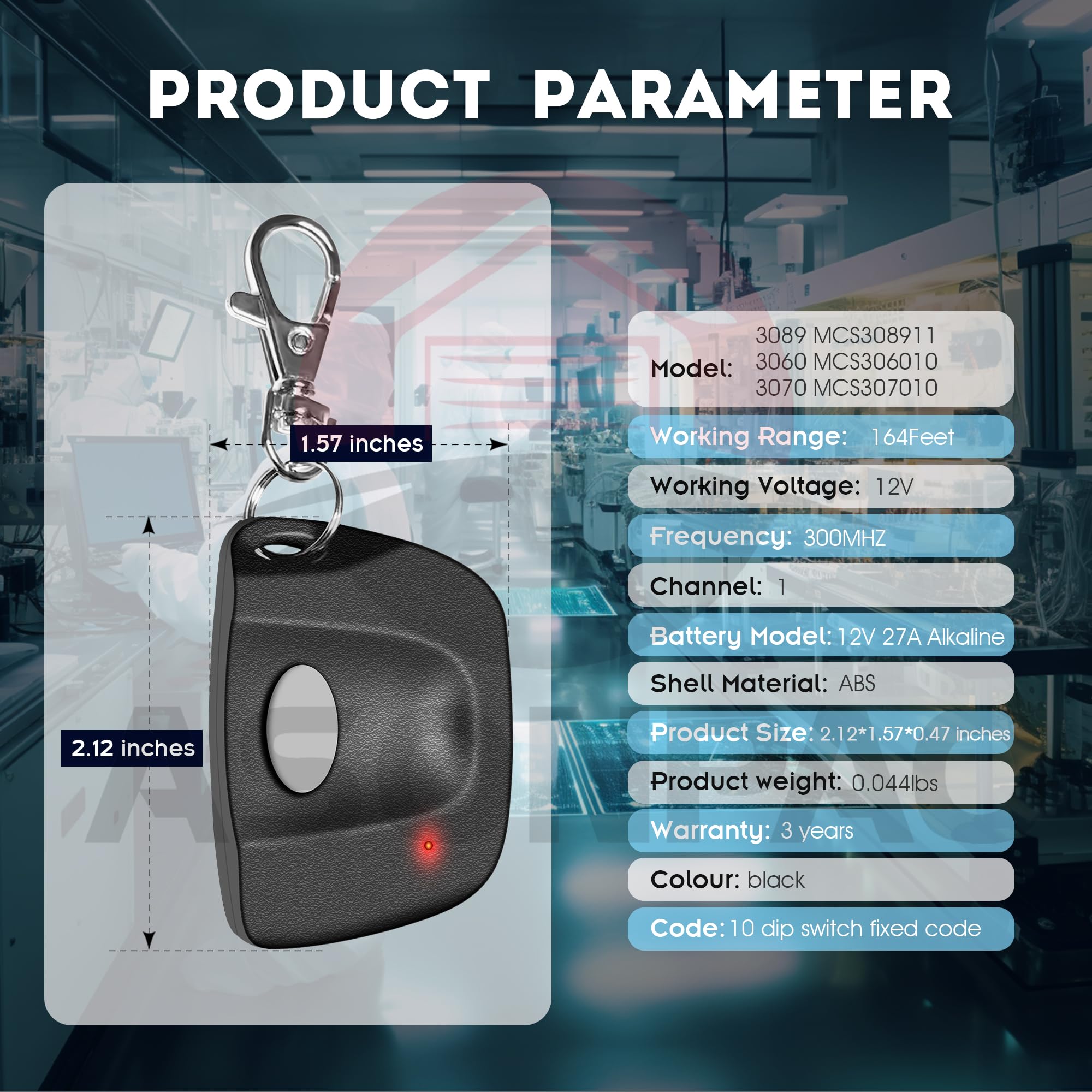 3 for Multicode Gate Opener Remote 3089 MCS308911,3060 MCS306010,3070 MCS307010 Garage Door Opener 3-Year-Warranty Long-Lasting Alkaline Battery Ultra-Long Range
