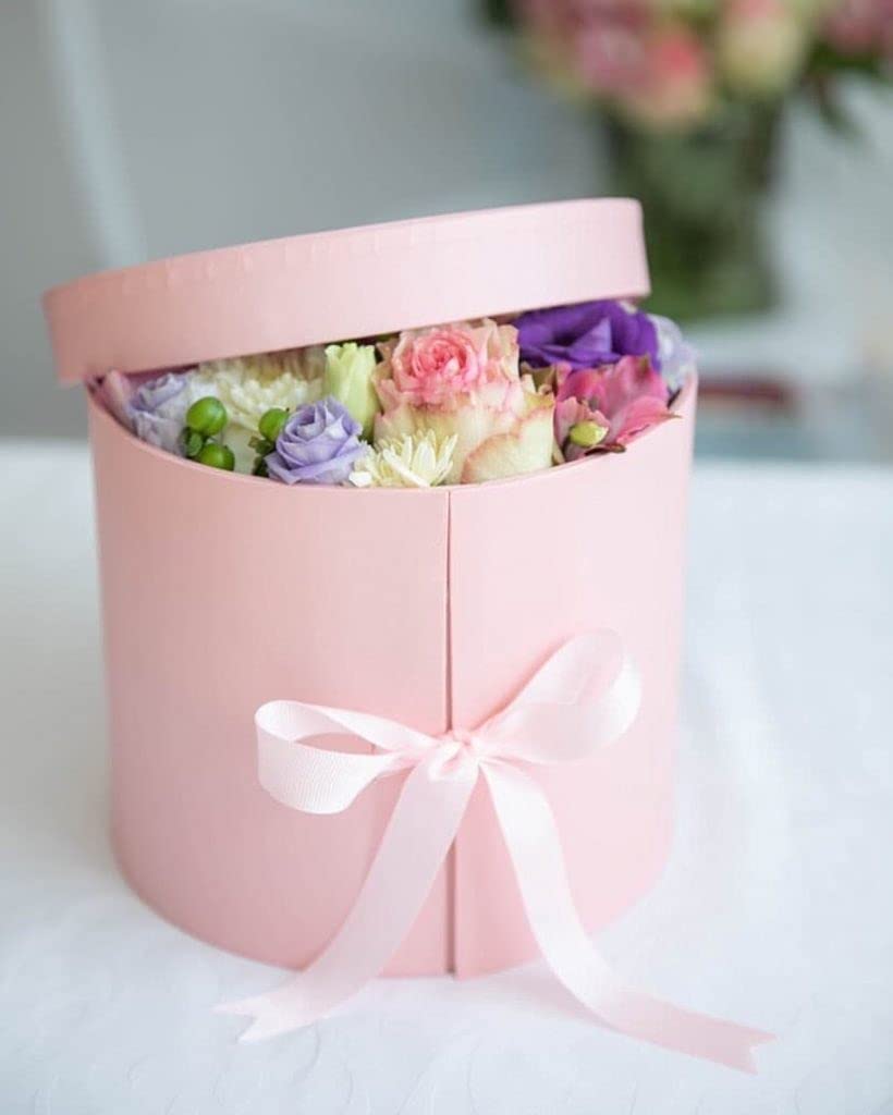UNIKPACKAGING Premium Quality Round Flower Box, 2 TIER Gift Box with Lid, Size 7.8 dia. x 7 inch for Luxury Style Flower Arrangements (Pink)