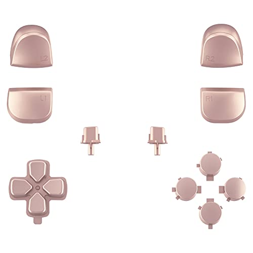 eXtremeRate Replacement D-pad R1 L1 R2 L2 Triggers Share Options Face Buttons, Metallic Rose Gold Full Set Buttons Compatible with ps5 Controller BDM-010 & BDM-020