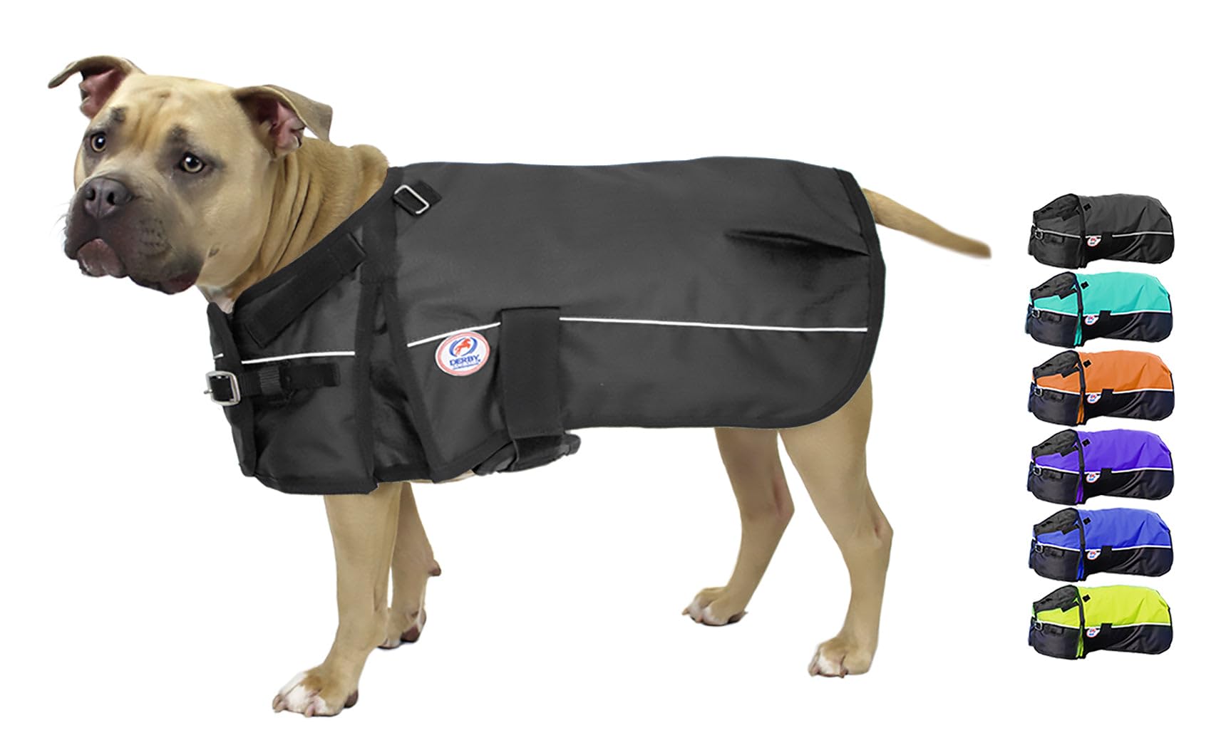 Derby Originals Horse Tough 600D Ripstop Waterproof Reflective Winter Dog Coat 150g Medium Weight, Black, 17.5"