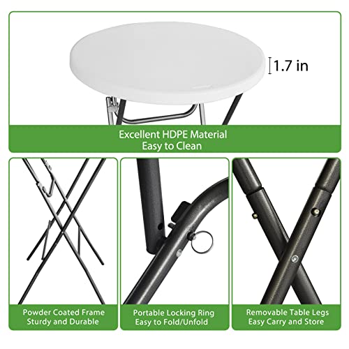 Gnomiya 32in High Top Table, Cocktail Table Granite White, Portable Bar Height Folding Table with Removable Legs, Indoor Outdoor Pub Table for Party, Wedding, Events, Commercial