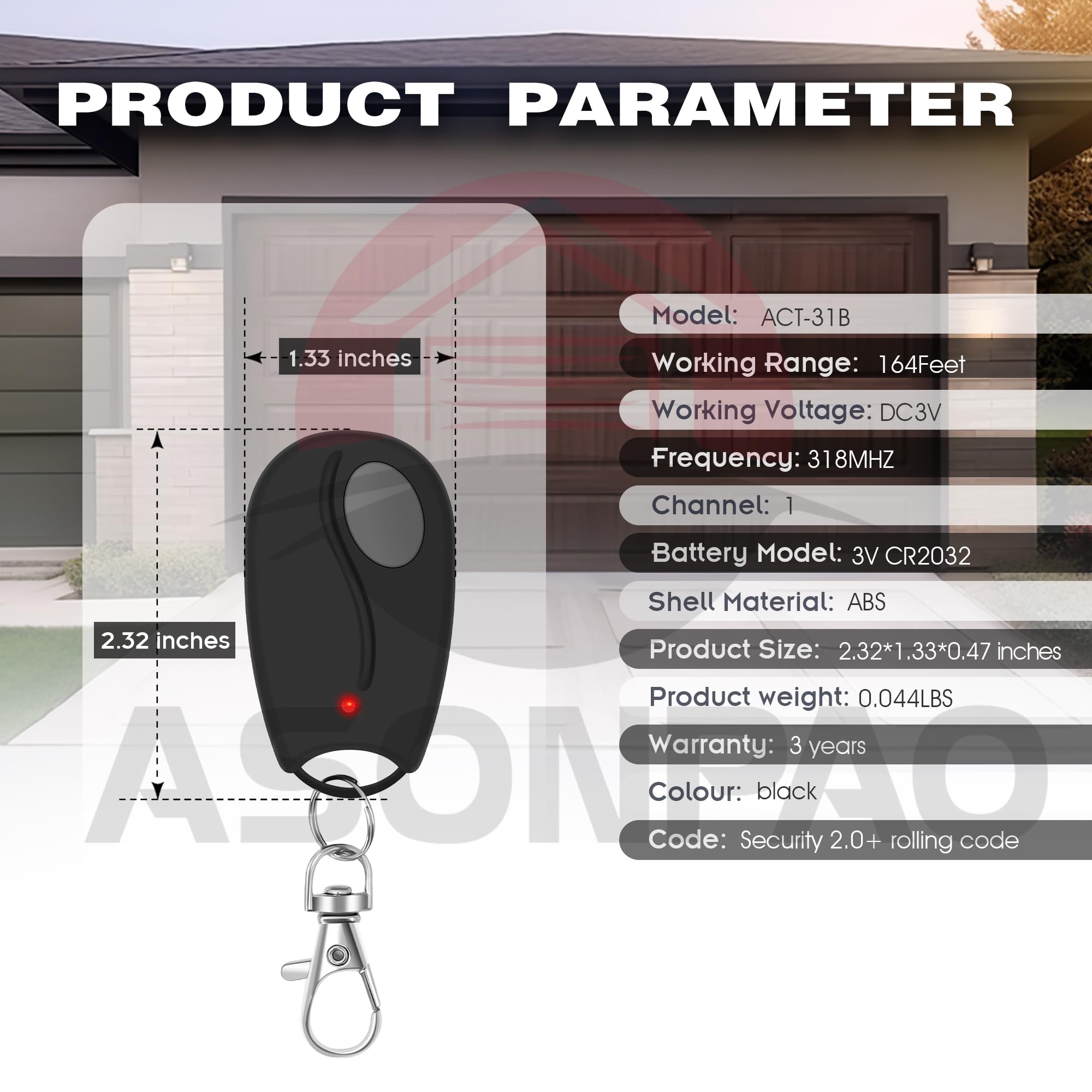 Lots of 2 ACT-31B/MCT-11 Keychain 318MHZ Megacode ld033 Linear Garage Door Opener Remote 3-Year-Warranty Long-Lasting Lithium Battery Ultra-Long Range