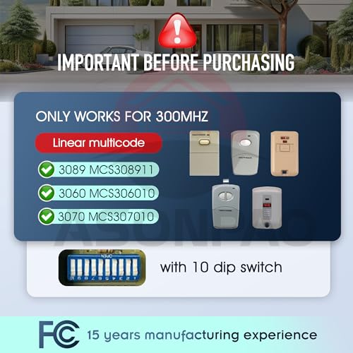1 for Multicode Gate Opener Remote 3089 MCS308911,3060 MCS306010,3070 MCS307010 Garage Door Opener 3-Years-Warranty