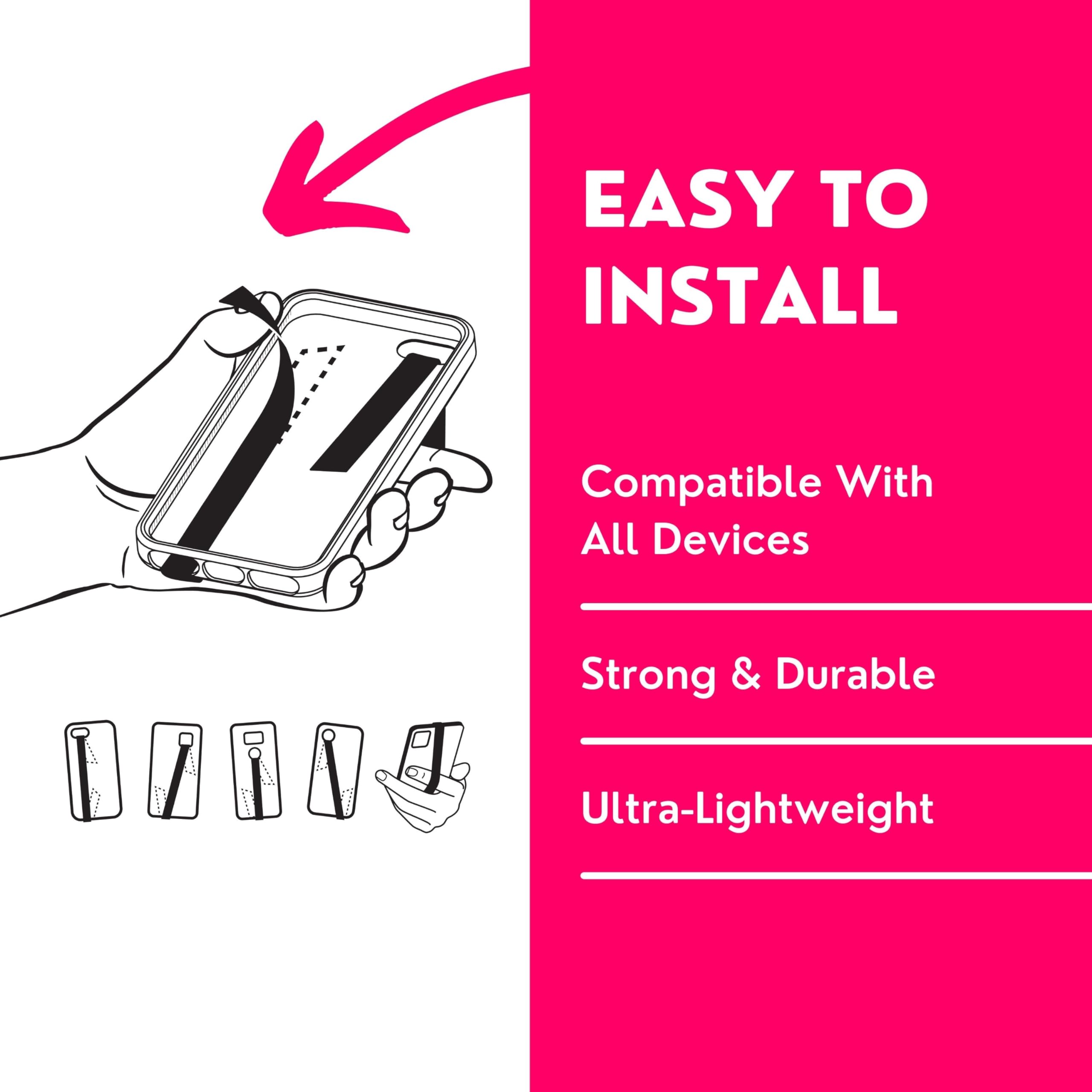 Phone Loops: Non-Elastic Phone Grip, Phone Strap, Phone Holder for Hand - Small, Light and Discreet Phone Loop Cell Phone Holder for Hand - Phone Finger Holder