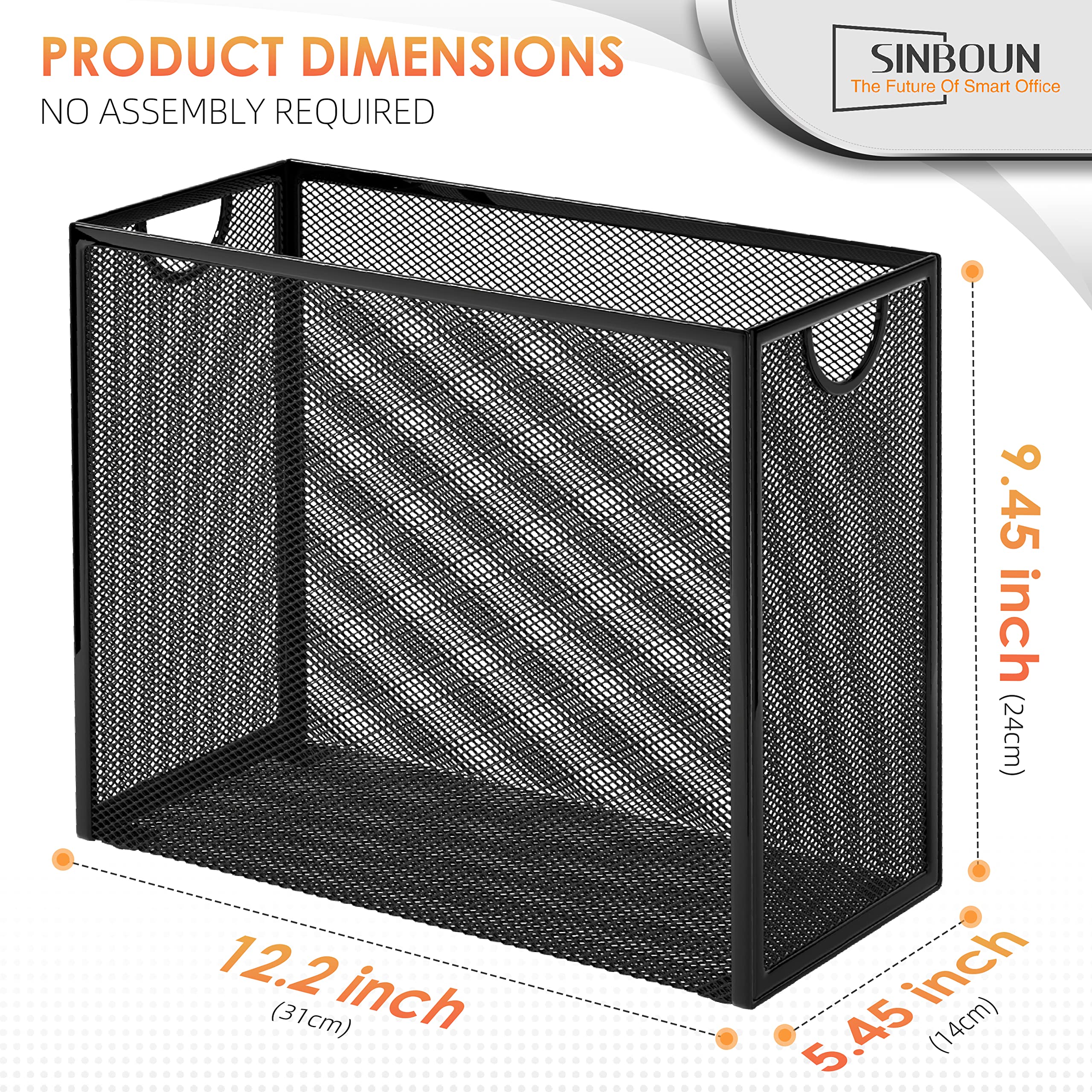 Sinboun Hanging File Organizer Letter-Size File Holder Filing Box Includes 5 Hanging Folders - Metal Mesh Magazine Book Letter Storage Cabinets File Cart for Office Home School, No Assembly Required