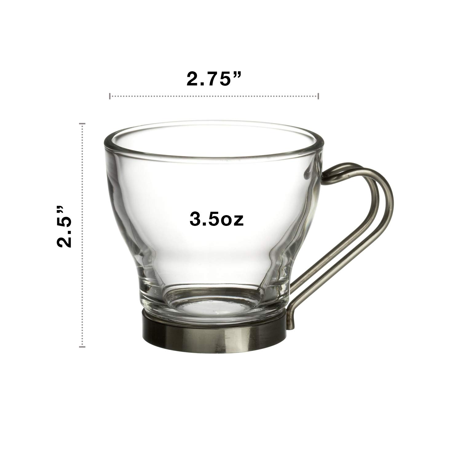 Bormioli Rocco Verdi Espresso Cup With Stainless Steel Handle, Set of 4, Gift Boxed