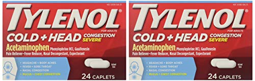 Tylenol Cold + Head Congestion Severe, 24 Caplets (Pack of 2)