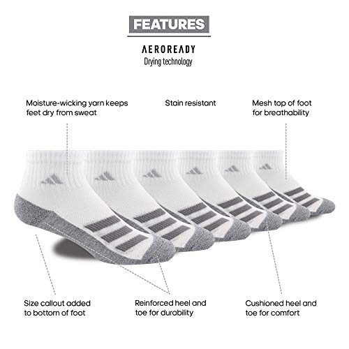 adidas Kids-Boy's/Girl's Cushioned Angle Stripe Quarter Socks (6-Pair), White/Grey/Light Onix Grey, Large