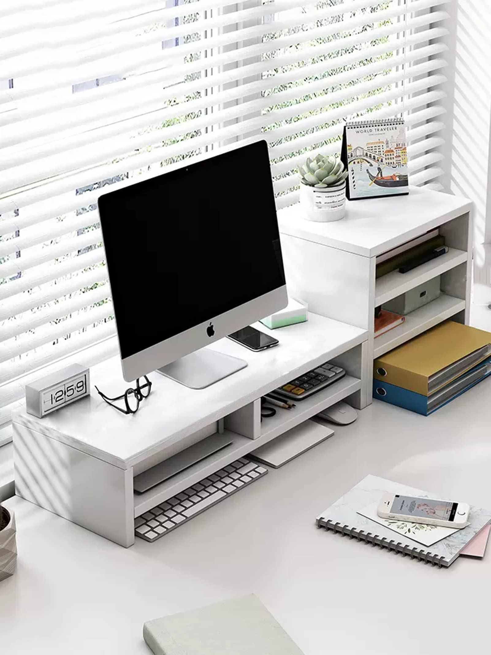 LITAITAI Monitor stand riser, Monitor Riser, three-tier shelf, large-capacity storage, elegant pearl white, Computer Monitor Stand, suitable for many occasions.