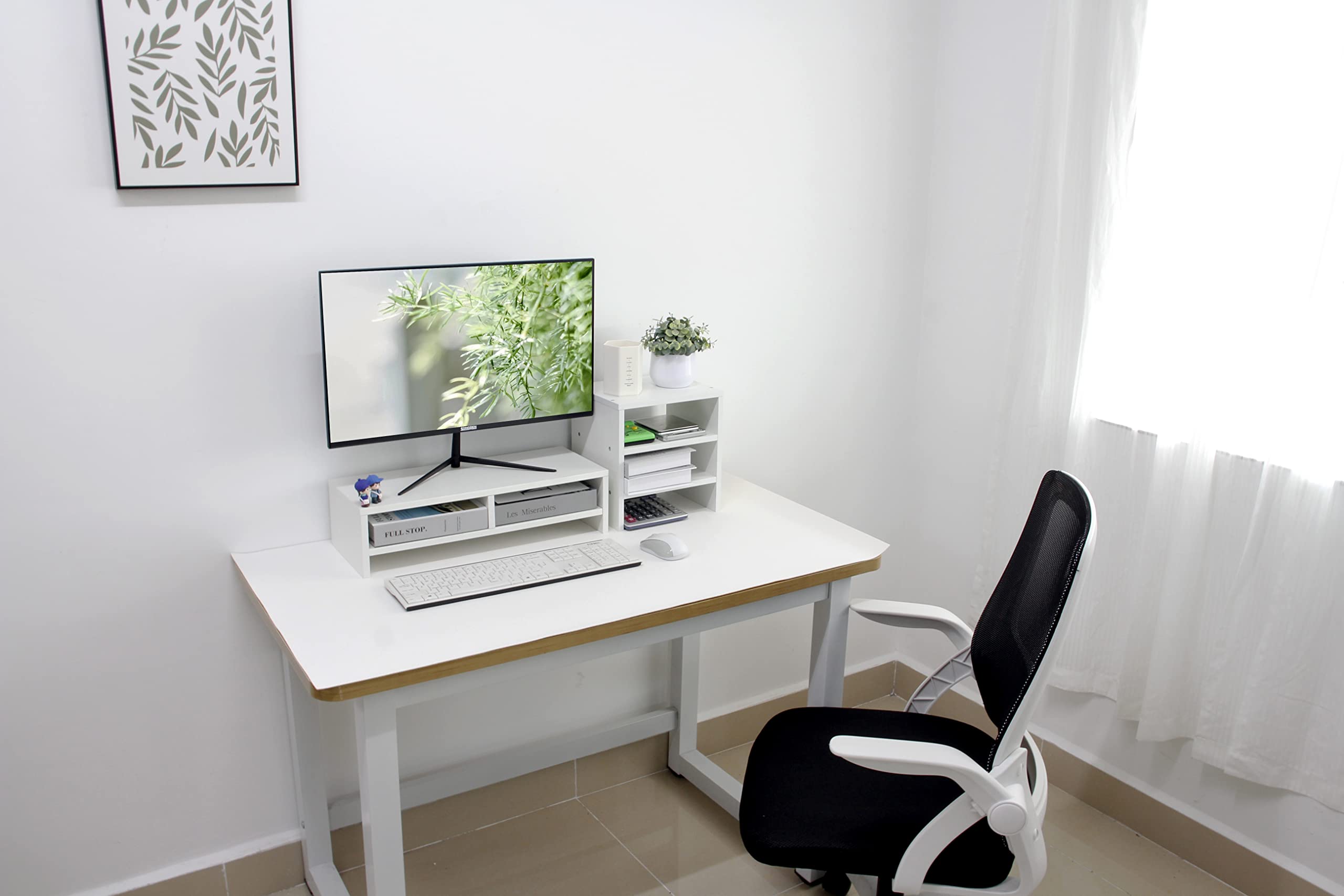 LITAITAI Monitor stand riser, Monitor Riser, three-tier shelf, large-capacity storage, elegant pearl white, Computer Monitor Stand, suitable for many occasions.
