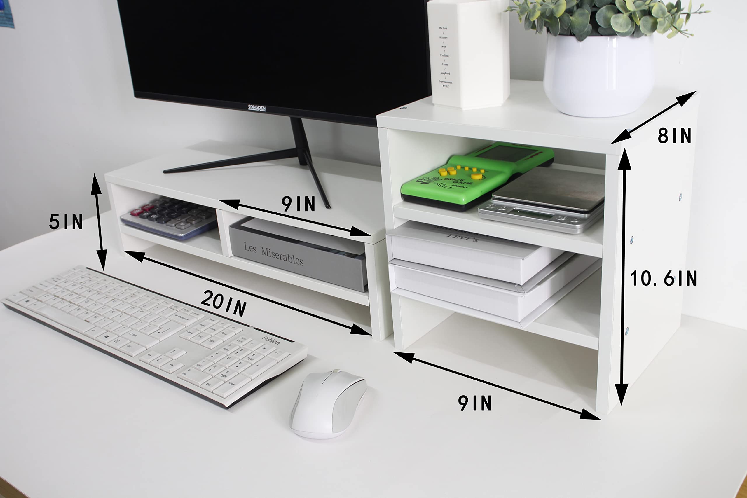 LITAITAI Monitor stand riser, Monitor Riser, three-tier shelf, large-capacity storage, elegant pearl white, Computer Monitor Stand, suitable for many occasions.