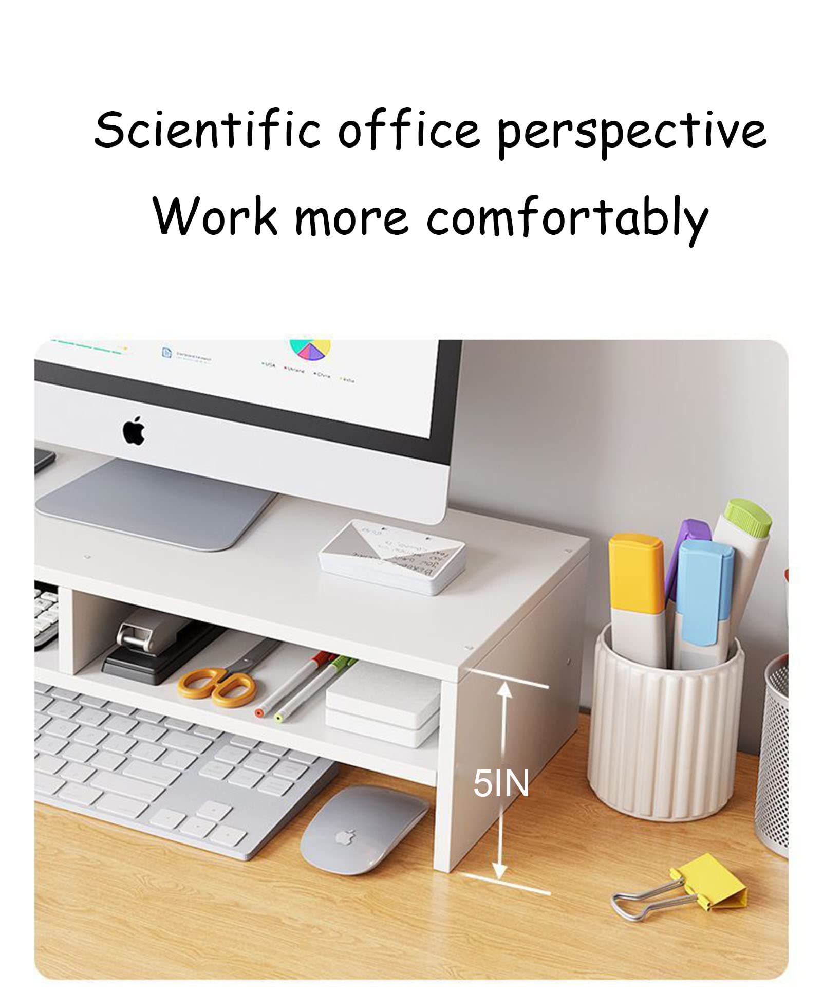 LITAITAI Monitor stand riser, Monitor Riser, three-tier shelf, large-capacity storage, elegant pearl white, Computer Monitor Stand, suitable for many occasions.
