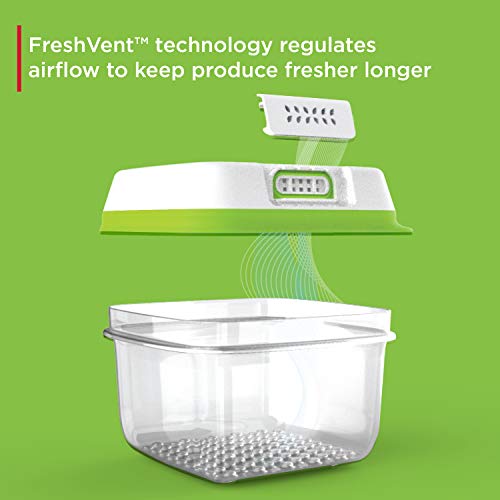 Rubbermaid 6-Piece Produce Saver Containers for Refrigerator with Lids for Food Storage, Dishwasher Safe, Clear/Green
