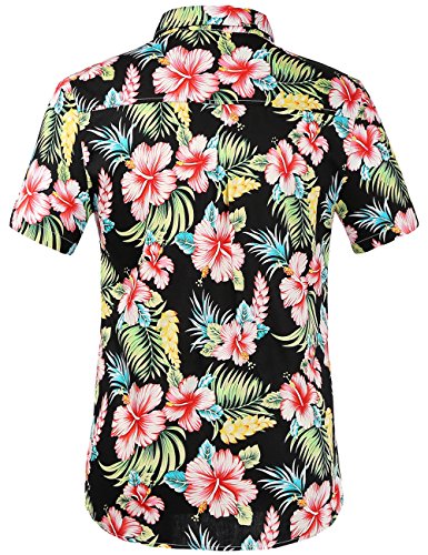 Hawaiian Shirt for Men, Beach Shirts for Men, Tropical Shirts Short Sleeve Floral Casual Button Down (X-Large, Red Hibiscus)