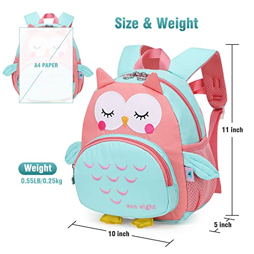 SUN EIGHT Toddler Backpack for Girls Kids Backpack Cute 3D Cartoon School Bag for Baby Girl Boy 1-5 Years（Owl
