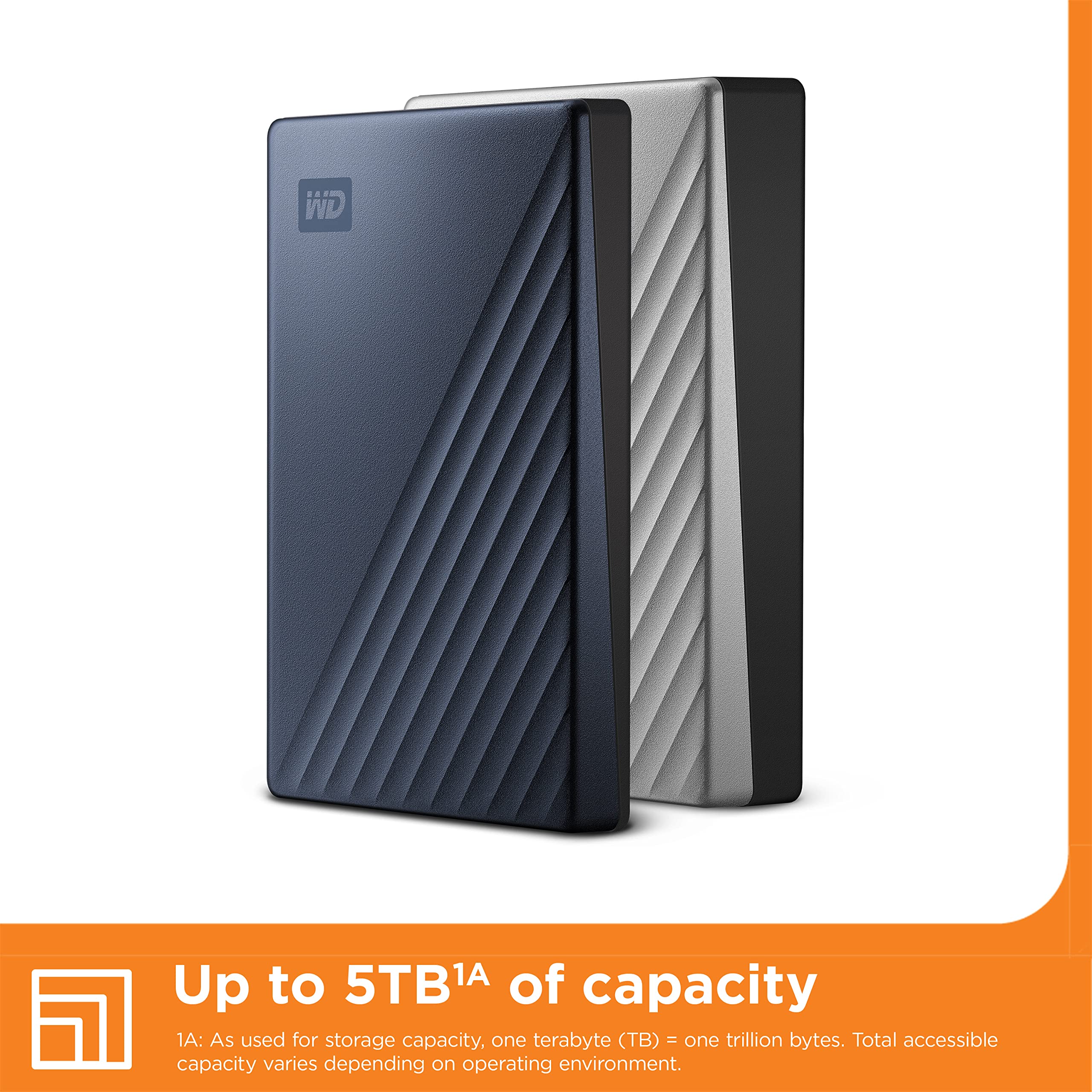 WD 2TB My Passport Ultra, Blue, Portable External Hard Drive, backup software with defense against ransomware, and password protection, USB-C and USB 3.1 - WDBC3C0020BBL-WESN