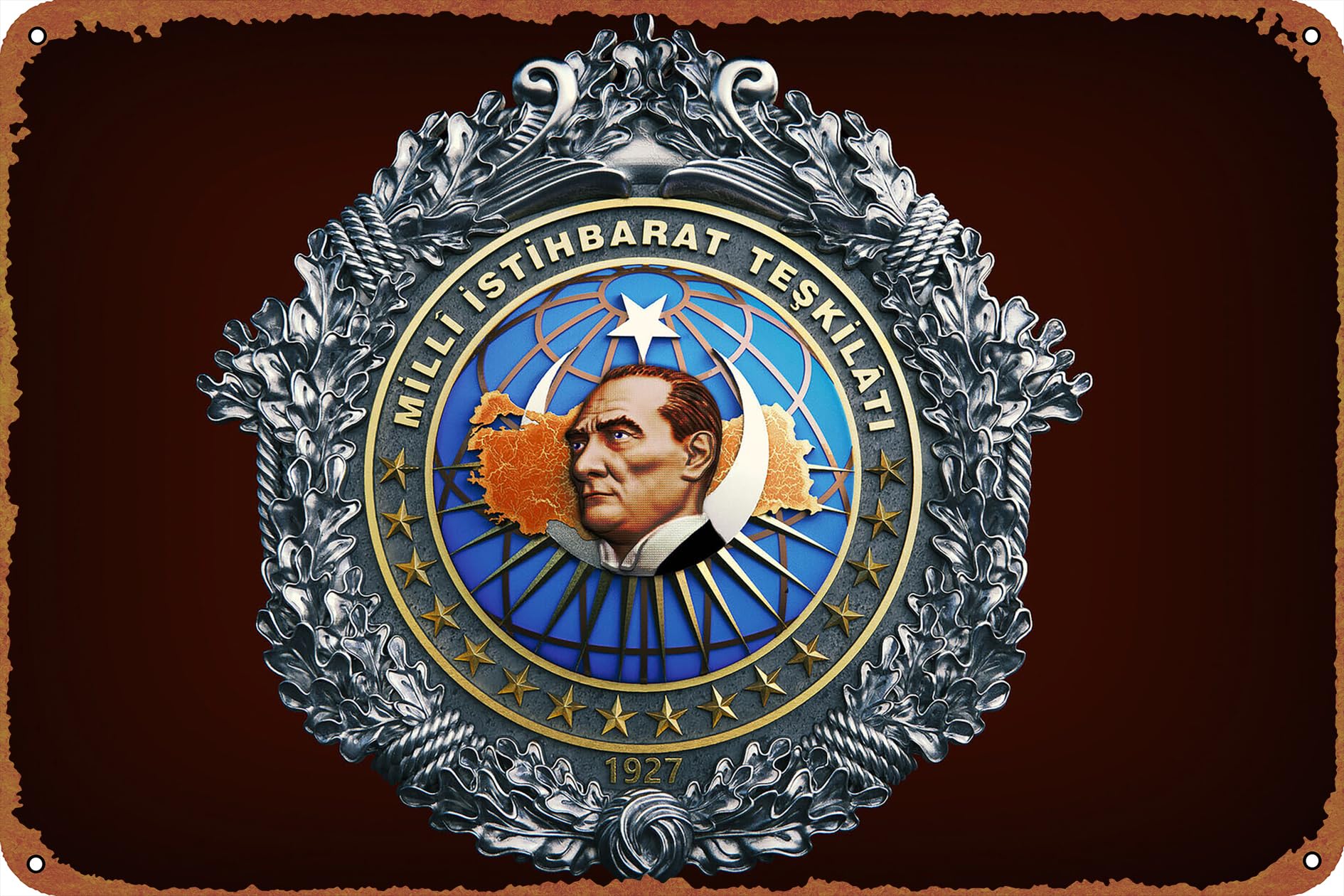 National Intelligence Organization (Türkiye Millî İstihbarat Teşkilatı) 3D Tablo Poster Sign Metal Tin Sign Wall Art Decor - Retro Sign for Home Decor Gifts - 8x12 Inch
