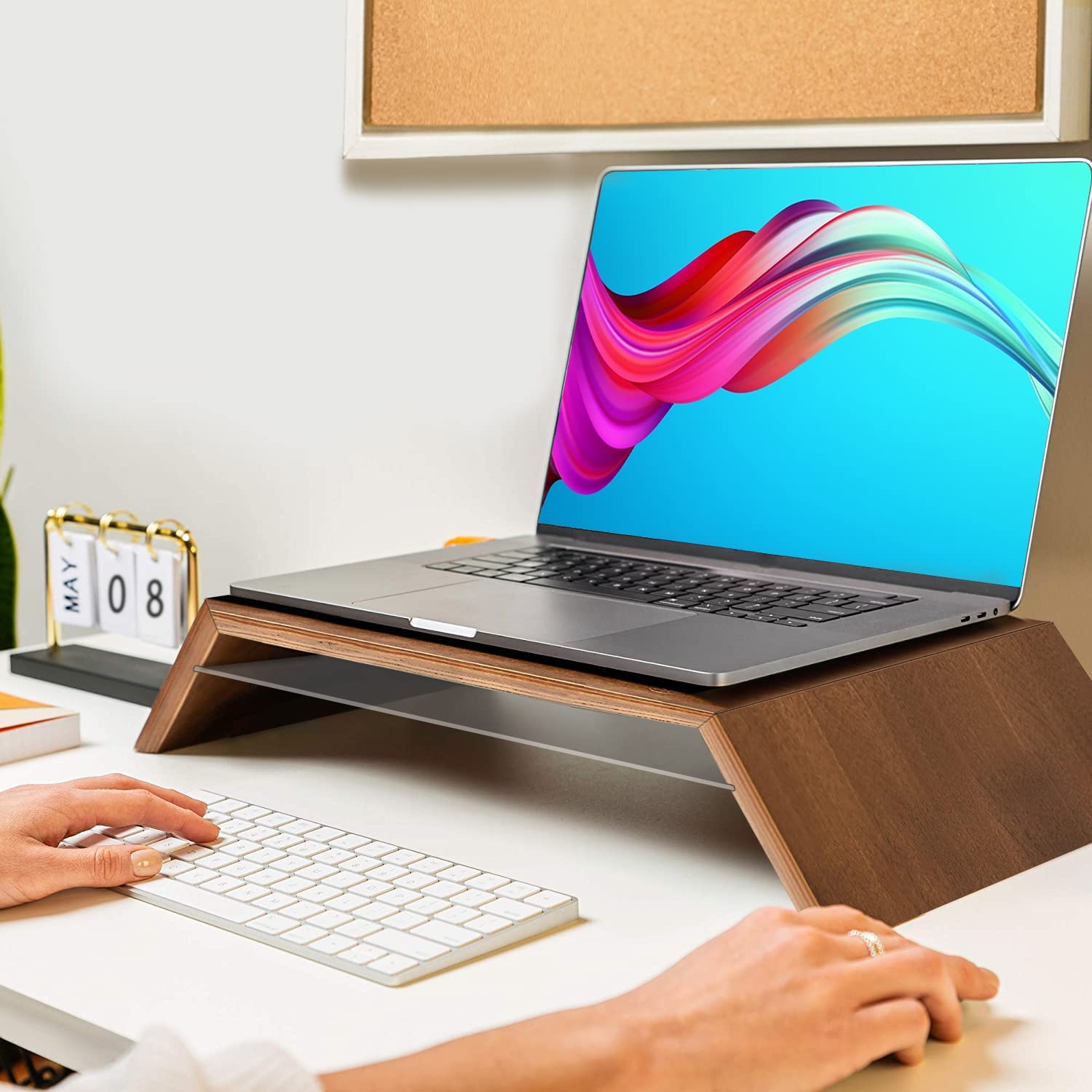 Aothia Monitor Stand Riser, Solid Wood Desktop Stands for Laptop Computer/TV/PC/Printers, Perfect Desk Shelf Organizer with Underneath Storage for Office Accessories(Black Walnut)