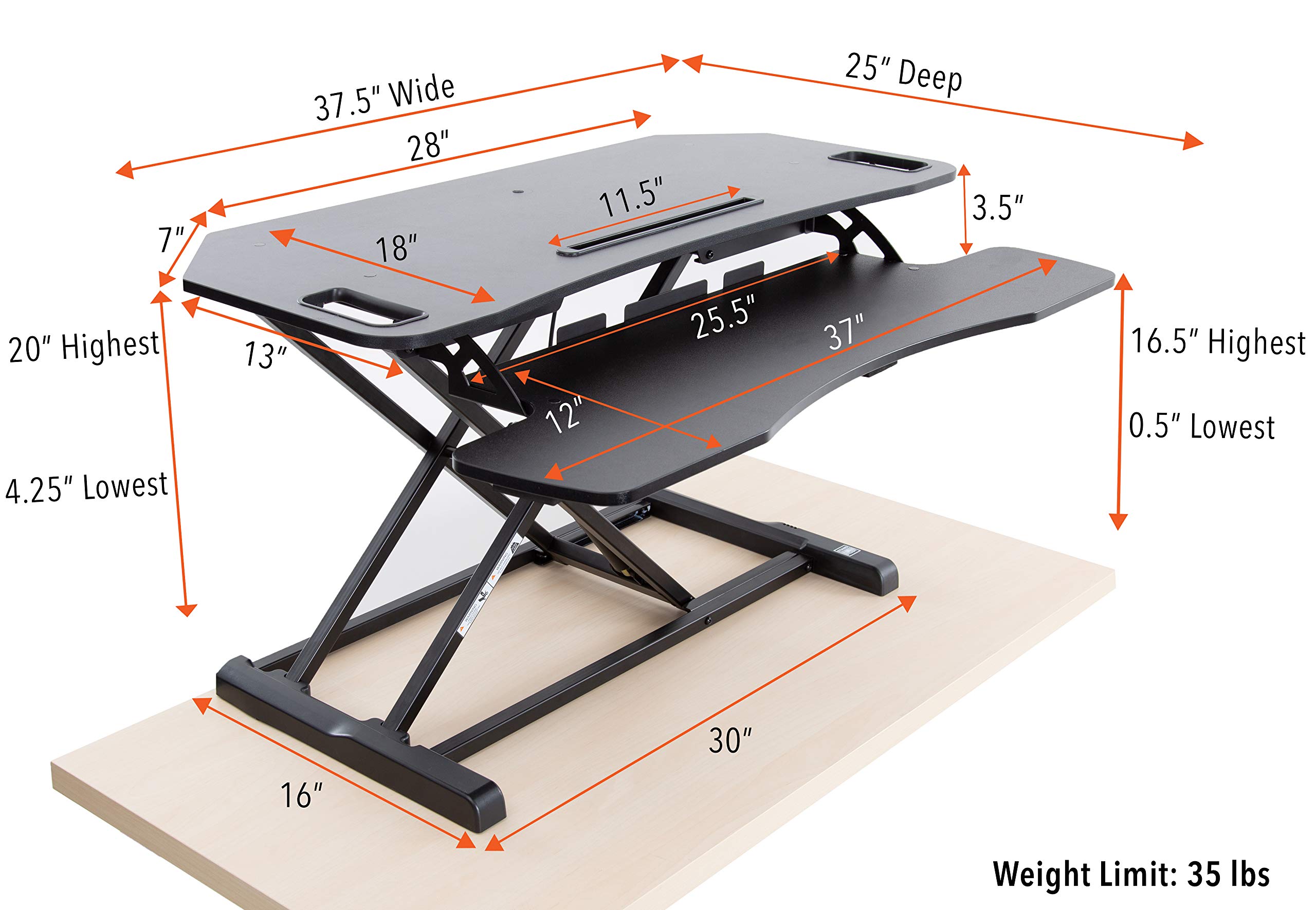 Flexpro Hero Corner Standing Height Adjustable 37 inch Desk Converter, for Cubicles & L-Shaped Desks, 2 Level Sit to Stand Workspace with Keyboard Shelf & Monitor Riser, (Black, 37 x 18 x 4.5 to 20)