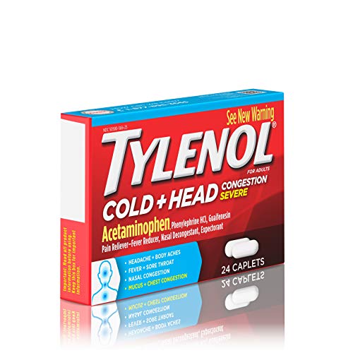 Tylenol Cold + Head Congestion Severe Medicine Caplets for Fever, Pain & Congestion Relief, 24 ct.