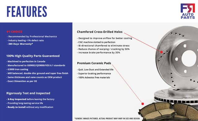 (Rear Brake Kit)(High-End Series)(2 Cross-Drilled Disc Brake Rotors + 4 Ceramic Brake Pads)