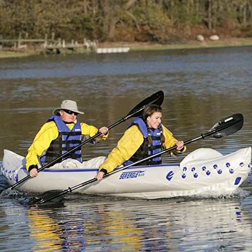 Sea Eagle SE370SK_P 3 Person Blow Up Inflatable Lightweight Rugged Portable Sport Tandem Kayak Canoe Including Back Seats and Bag, White/Blue