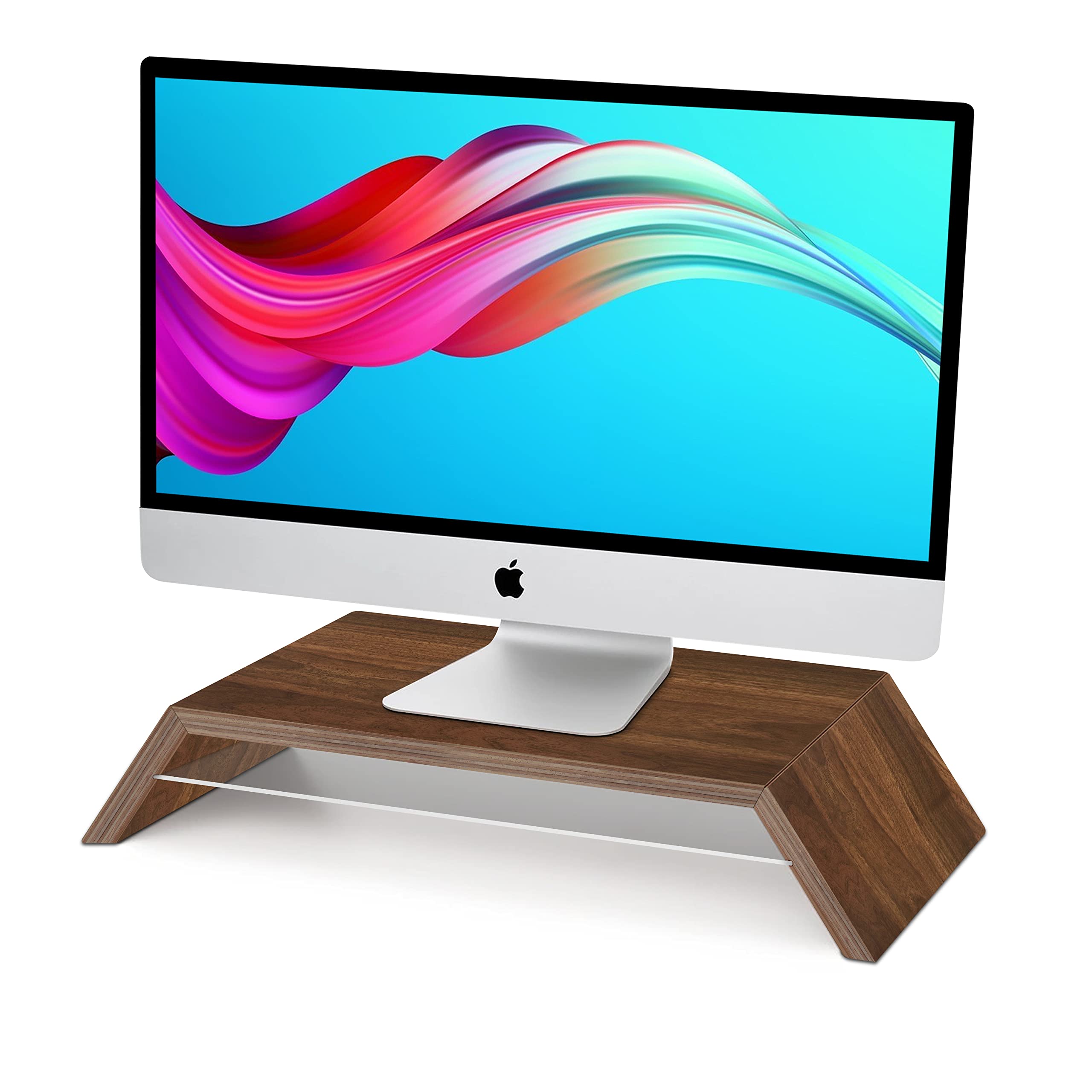 Aothia Monitor Stand Riser, Solid Wood Desktop Stands for Laptop Computer/TV/PC/Printers, Perfect Desk Shelf Organizer with Underneath Storage for Office Accessories(Black Walnut)